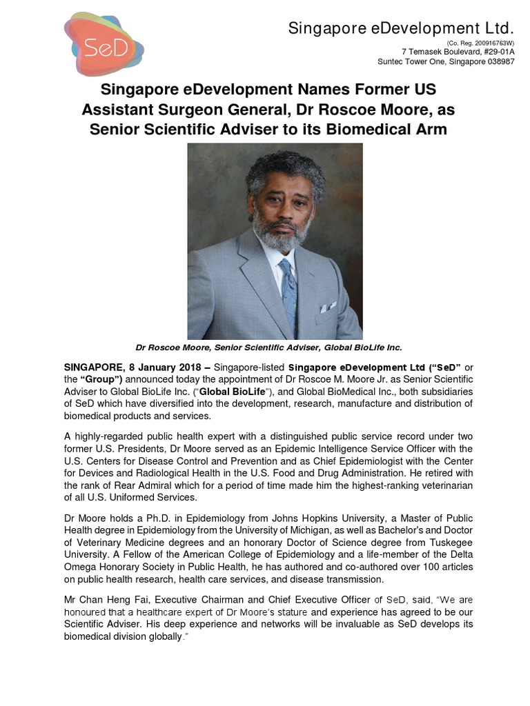 Singapore EDevelopment Names Former US Assistant Surgeon General, DR ...