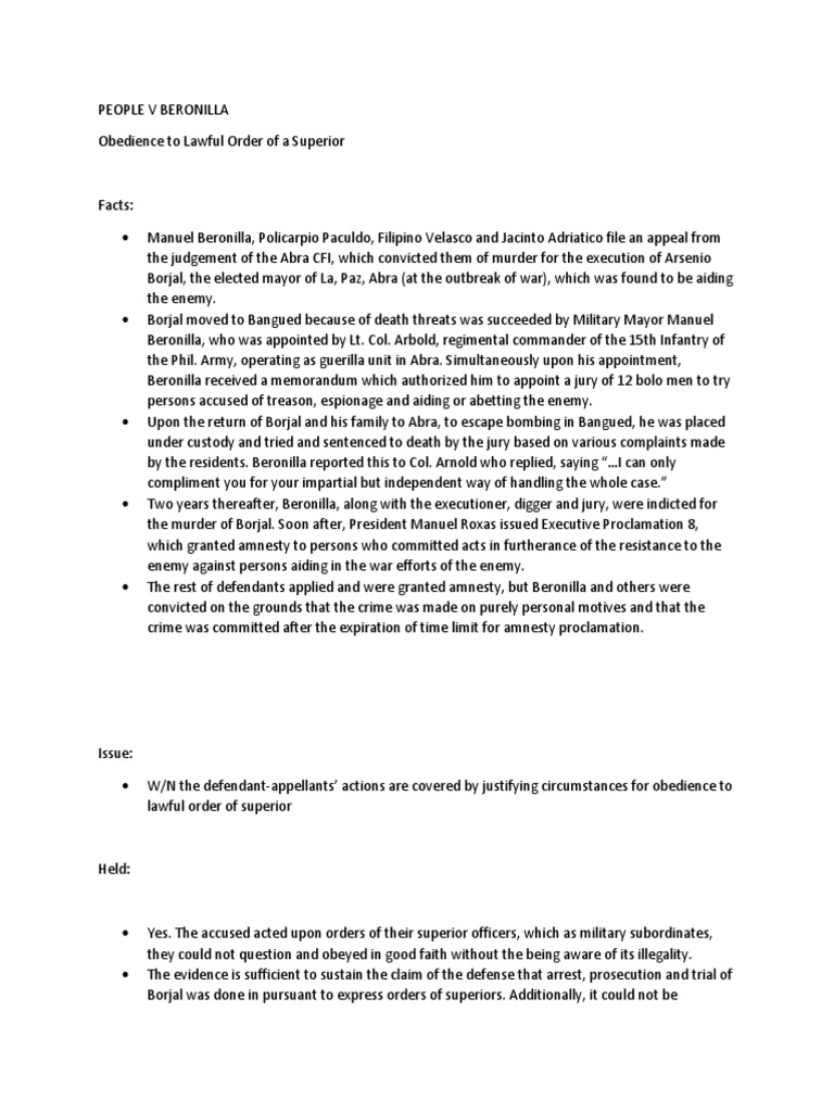 People v. Beronilla, 96 Phil. 566 (1955) | PDF | Prosecutor | Intention ...