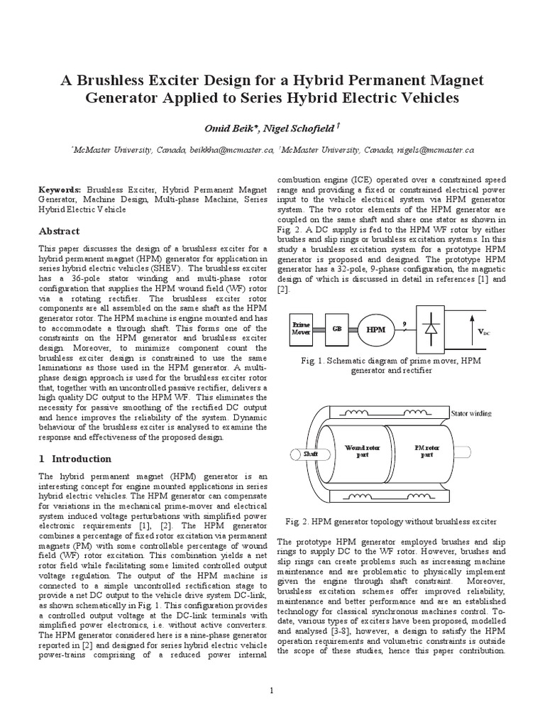 A Brushless Exciter Design For A Hybrid Permanent Magnet Generator Applied To Series Hybrid ...