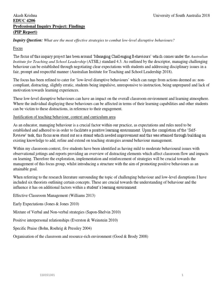 Pip Report | PDF | Attention | Teachers