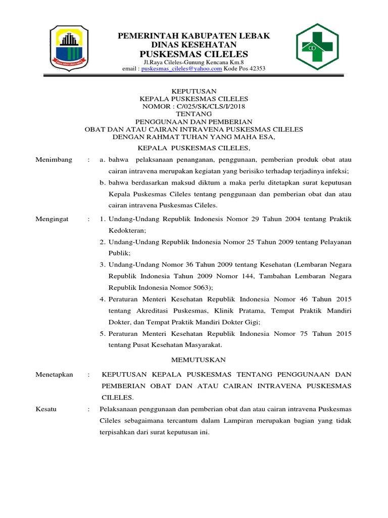 SK Penggunaan Dan Pemberian Obat Dan Cairan Intravena | PDF