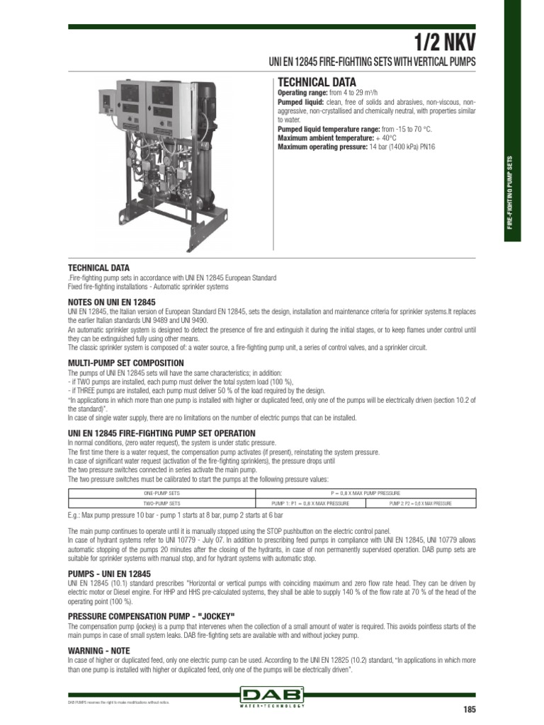 Technical Data: Uni en 12845 Fire-Fighting Sets With Vertical Pumps ...