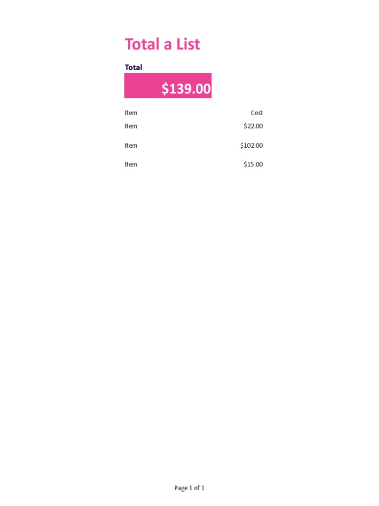 Total Cost Breakdown of Items | PDF