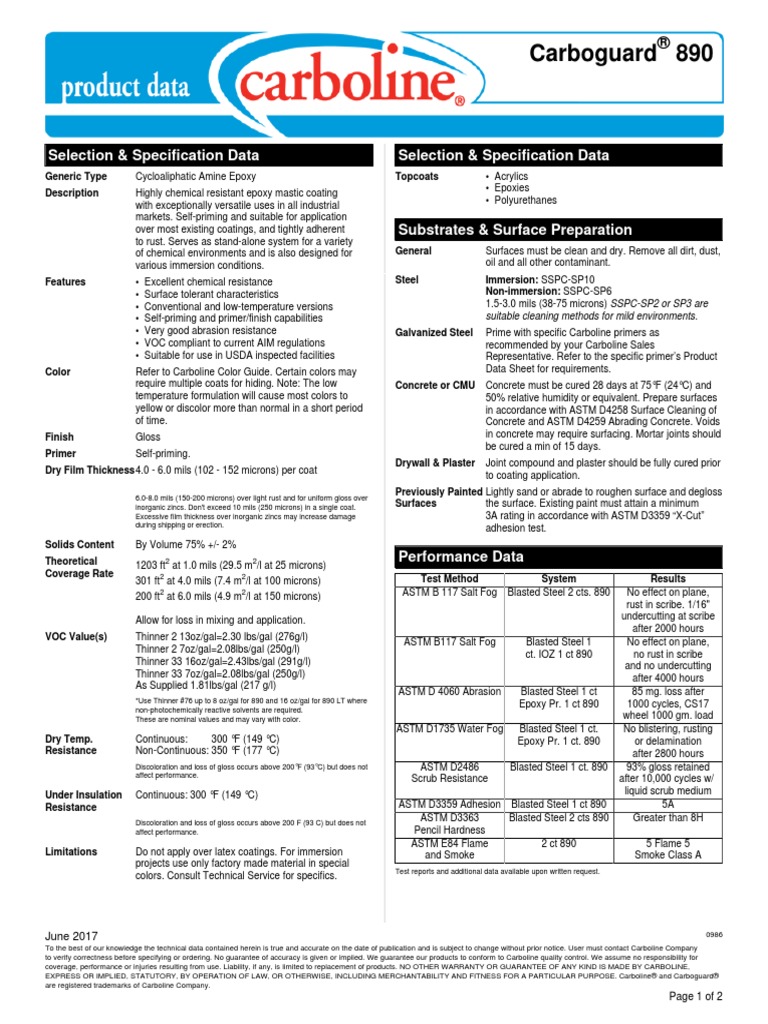 Carboline Carboguard 890 PDS | PDF | Epoxy | Humidity