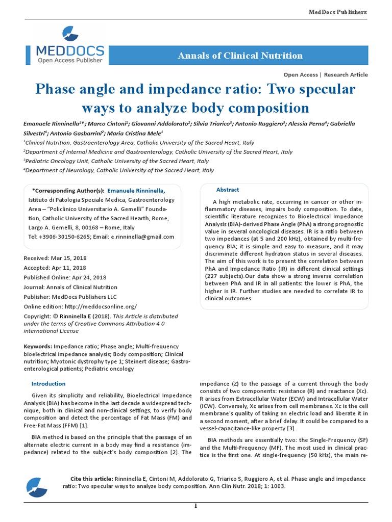 Phase Angle and Impedance Ratio Two Specular Ways To Analyze Body ...