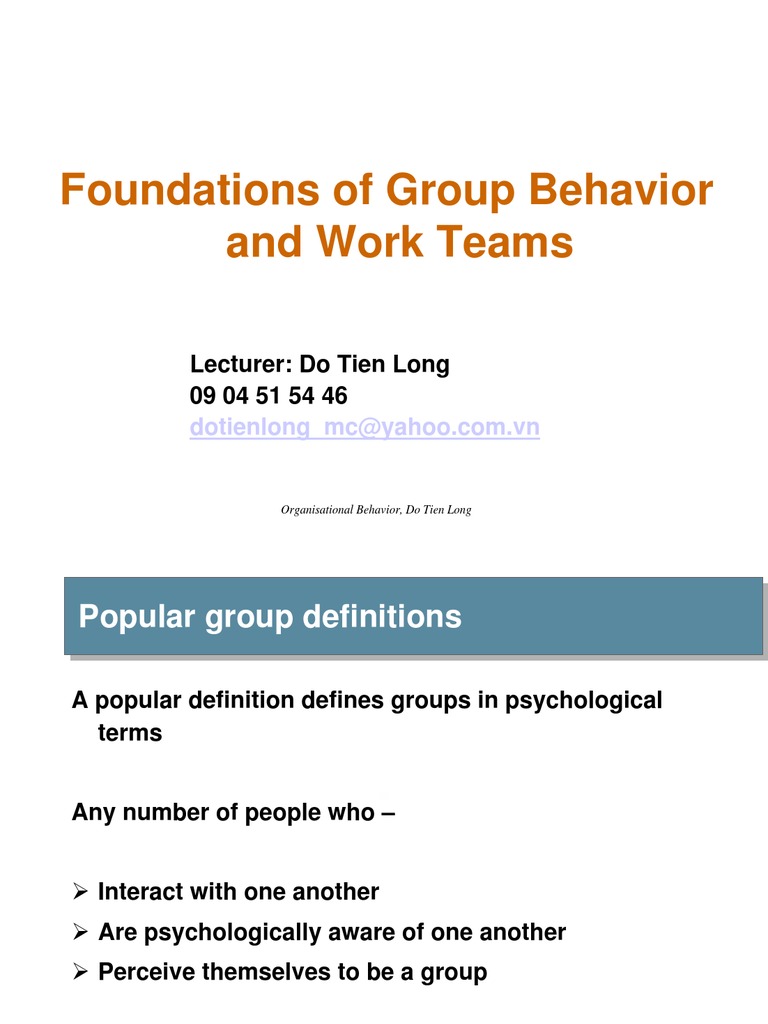 Foundations of Group Behavior and Work Teams: Lecturer: Do Tien Long 09 ...