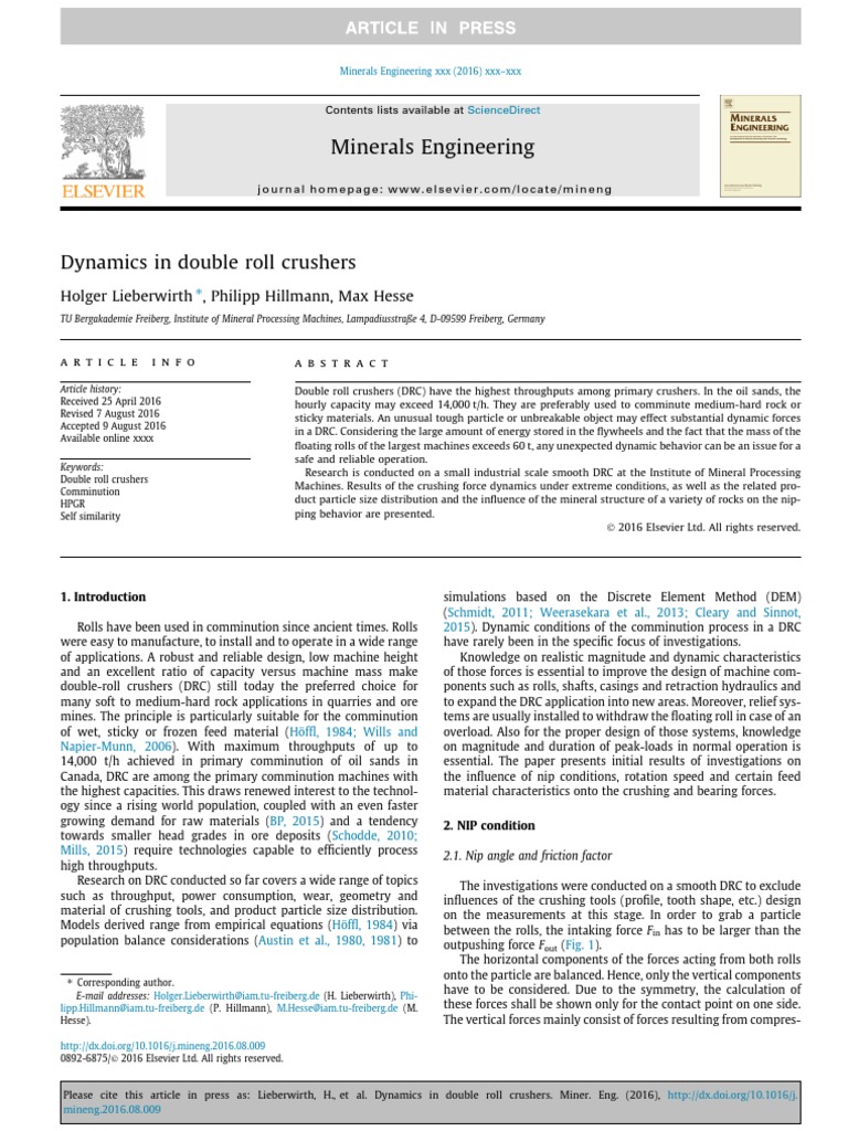 Dynamics in Double Roll Crushers | PDF | Force | Friction