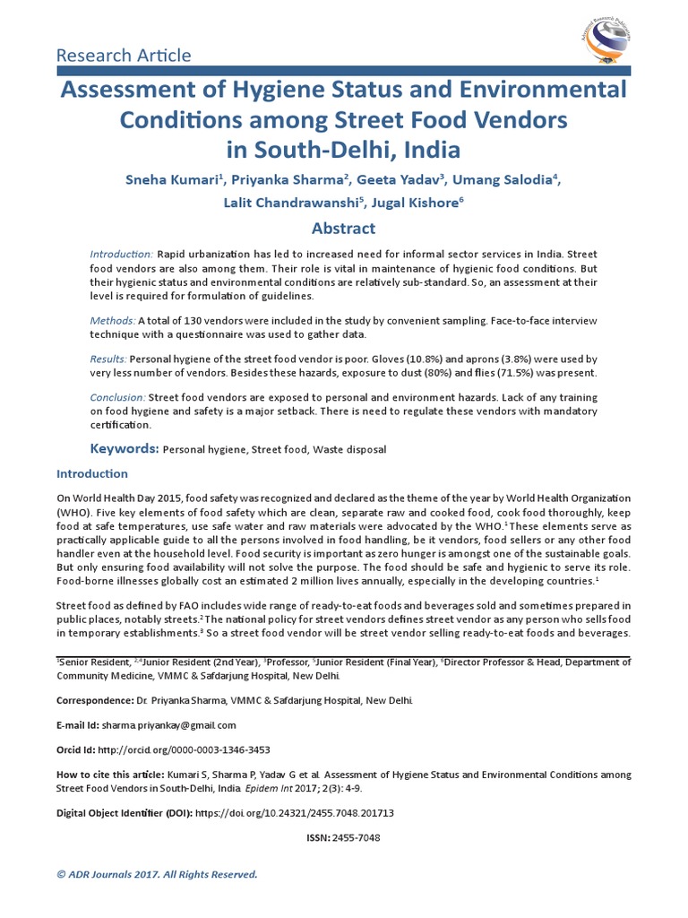 Assessment of Hygiene Status and Environmental Conditions Among Street ...