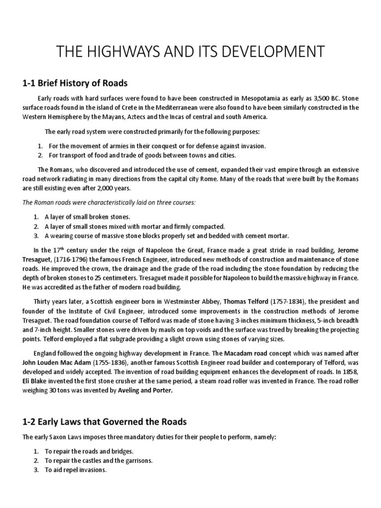 The Highways and Its Development: 1-1 Brief History of Roads | PDF ...