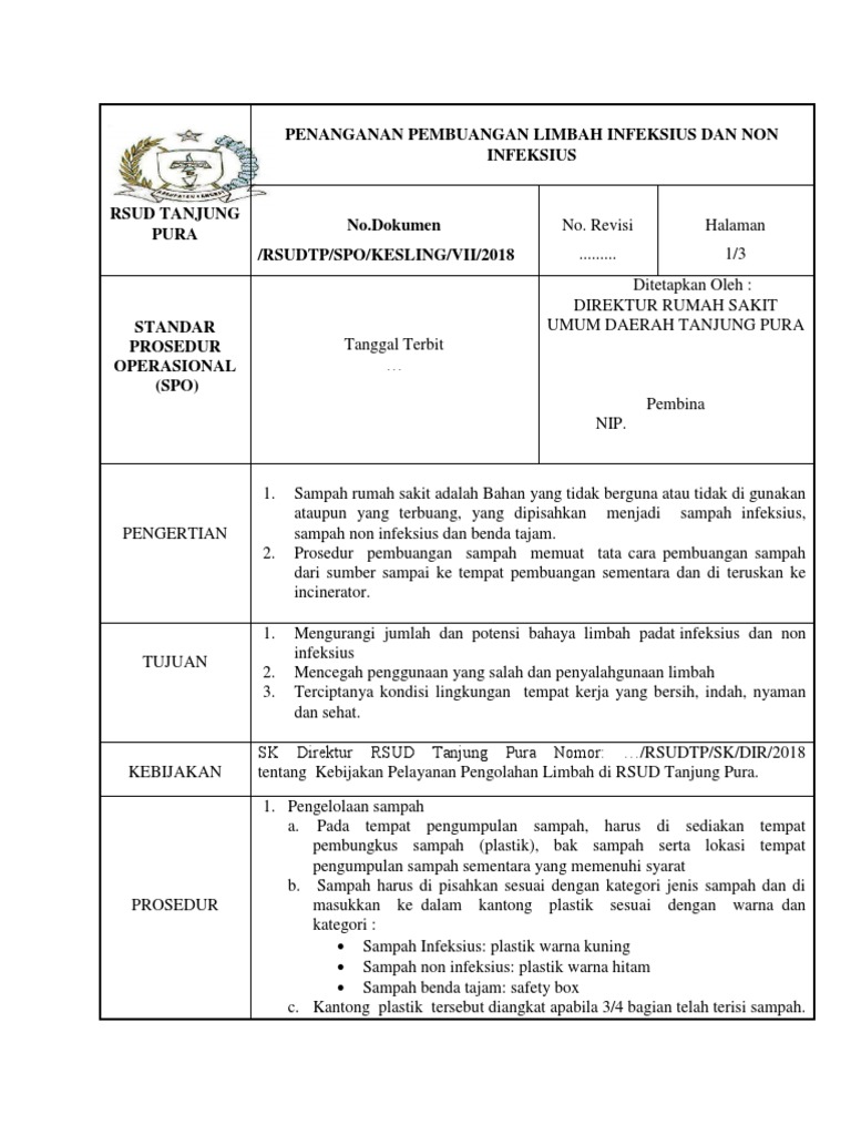 Spo Penanganan Pembuangan Limbah Infeksius Dan Non Infeksius | PDF | Sains & Matematika ...