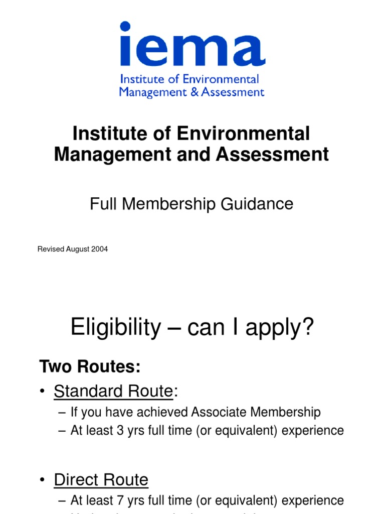 Institute of Environmental Management and Assessment: Full Membership ...