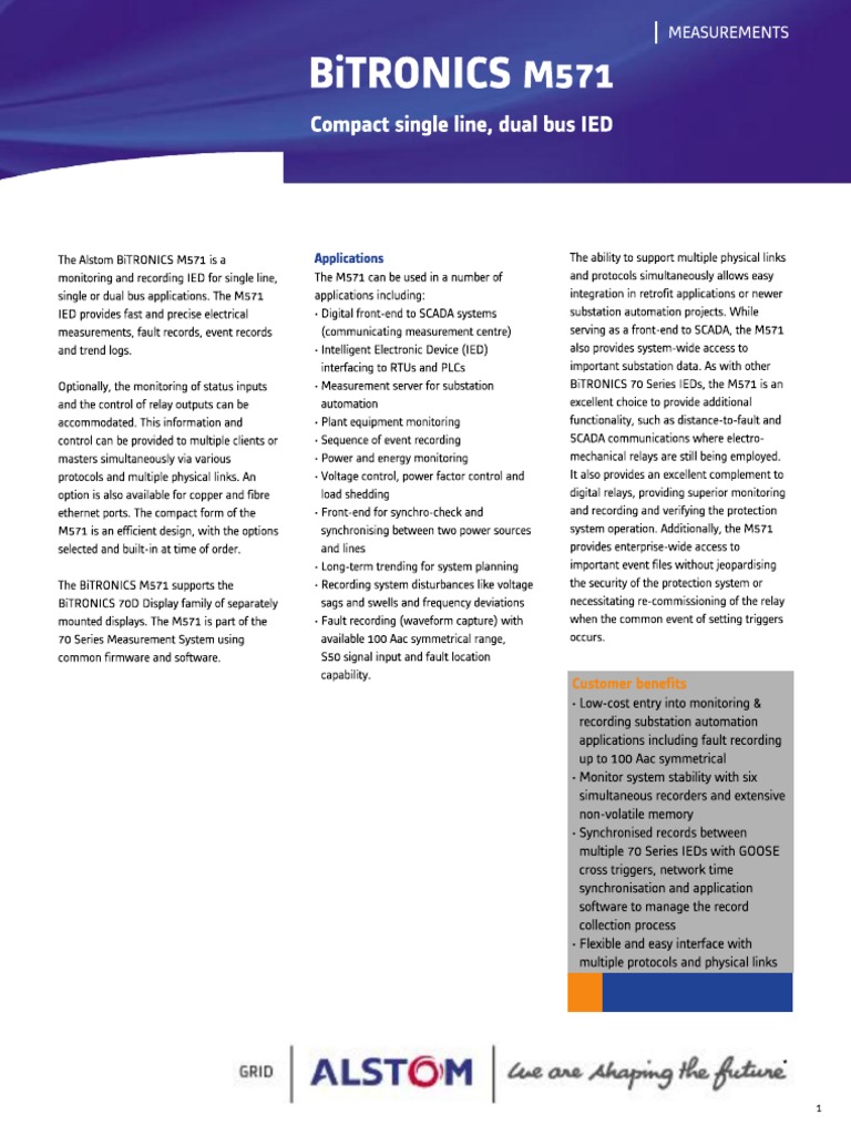 BiTRONICS M571 Compact Single Line-Dual Bus IED Brochure GB PDF | PDF