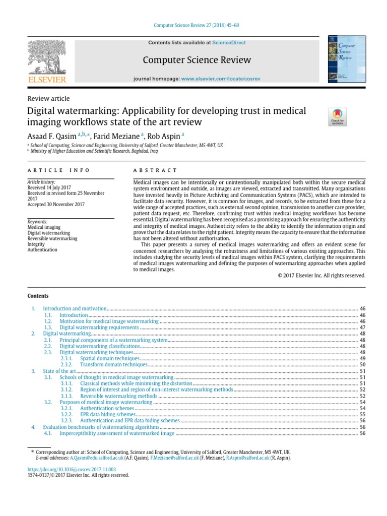 Computer Science Review: Asaad F. Qasim, Farid Meziane, Rob Aspin | PDF ...