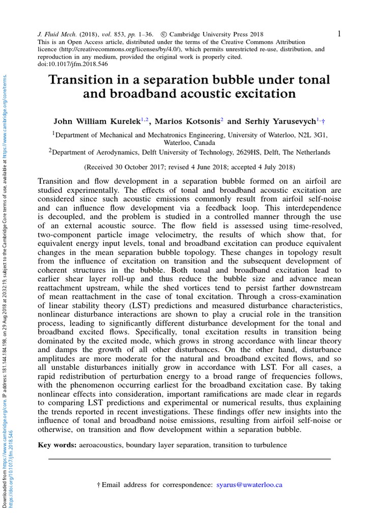 Transition in A Separation Bubble Under Tonal and Broadband Acoustic ...