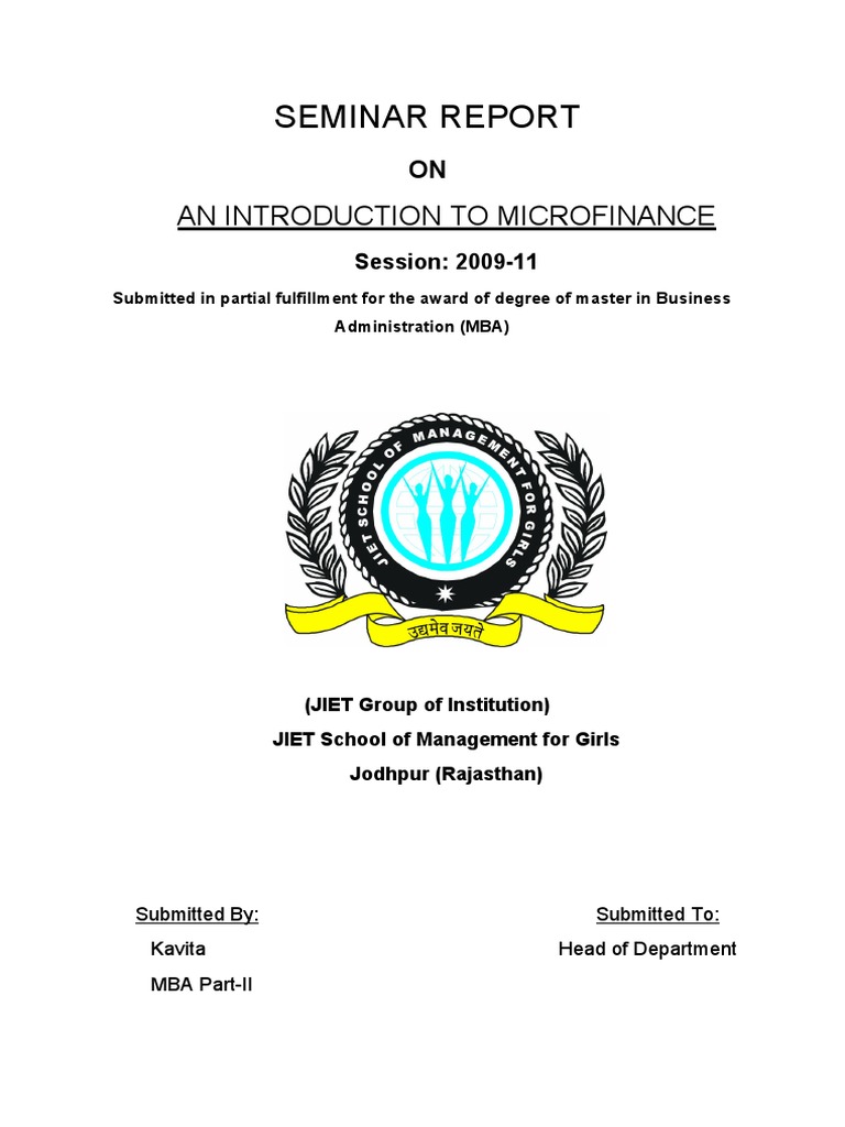 Seminar Report: An Introduction To Microfinance | PDF | Microfinance ...