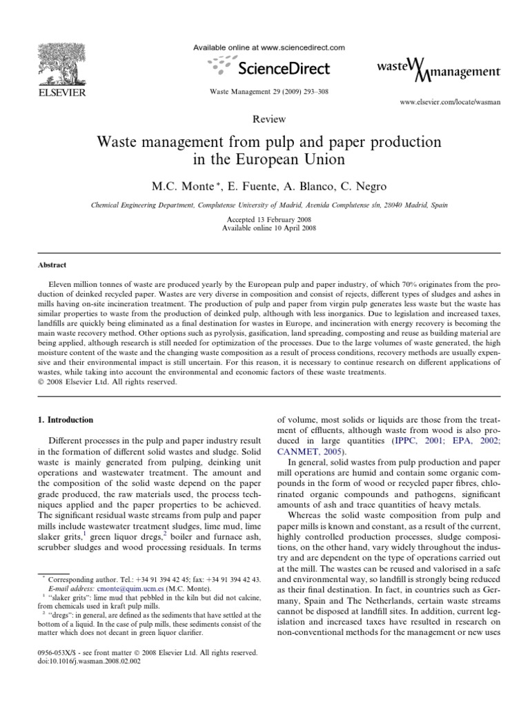 Pulp and Paper Waste Management in EU | PDF | Pulp (Paper) | Waste ...