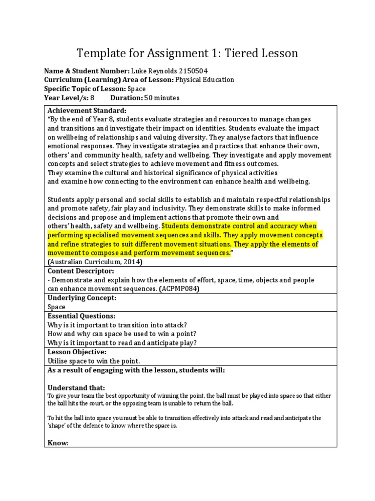 Assignment 1 Tiered Lesson Template | PDF | Educational Assessment ...