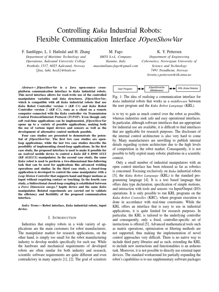 Controlling Kuka Industrial Robots: Flexible Communication Interface Jopenshowvar | PDF ...