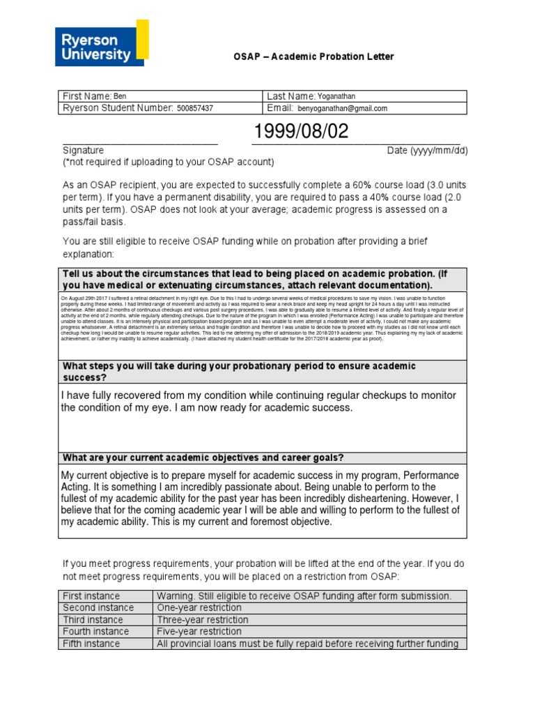 Academic Probation Letter | PDF | Behavior Modification