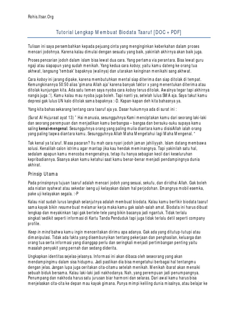 Tutorial Lengkap Membuat Biodata Taaruf PDF | PDF | Karier & Perkembangan | Pengembangan Diri