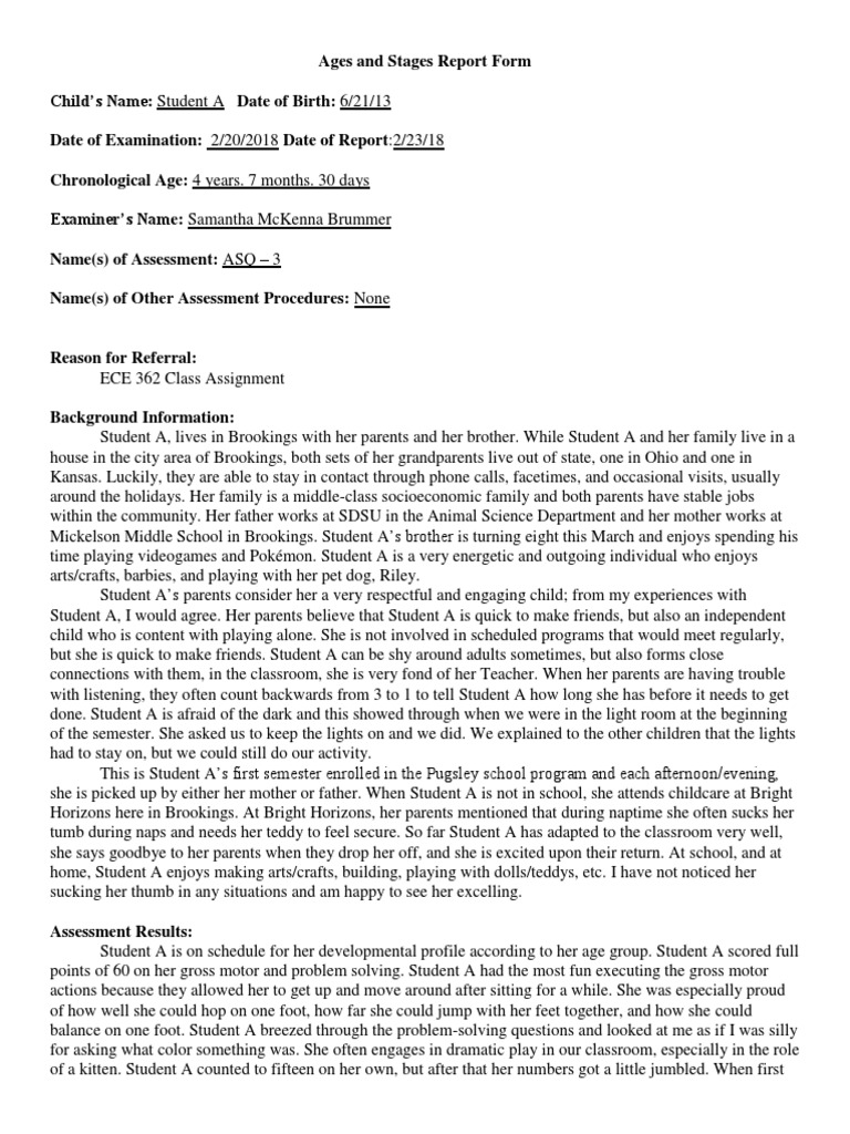 Ages and Stages Report | PDF | Classroom | Psychology