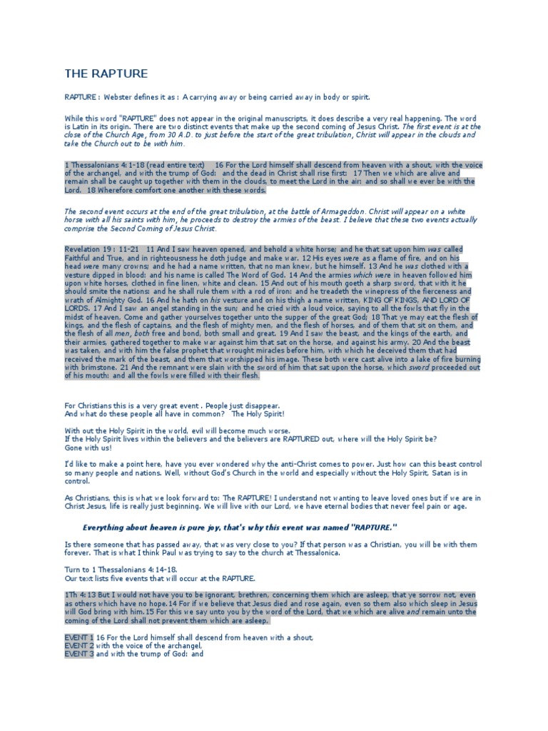The Rapture | PDF | Rapture | Great Tribulation