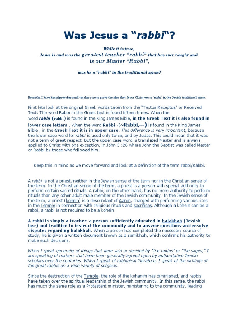 Was Jesus A "Rabbi"?: Greatest Teacher "Rabbi" Is Our Master "Rabbi ...