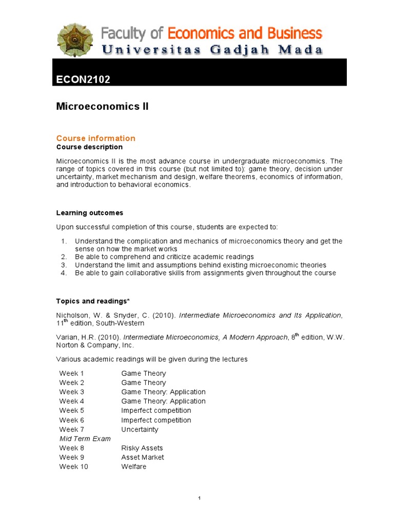 ECON2102 Microeconomics II Outline | PDF | Microeconomics | Game Theory