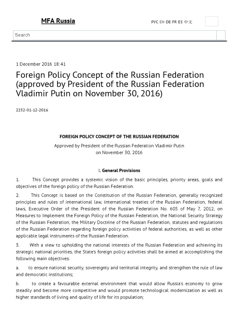 Foreign Policy Concept of The Russian Federation (Approved by President ...