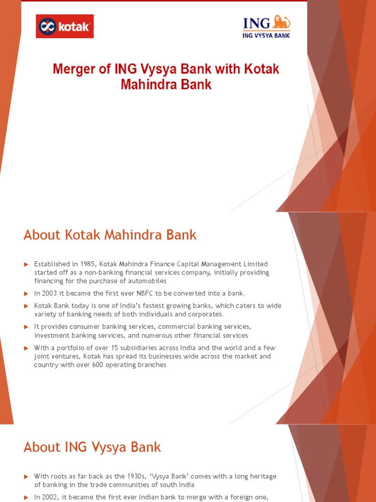 Kotak-ING Vysya Bank Merger Overview | PDF | Mergers And Acquisitions ...