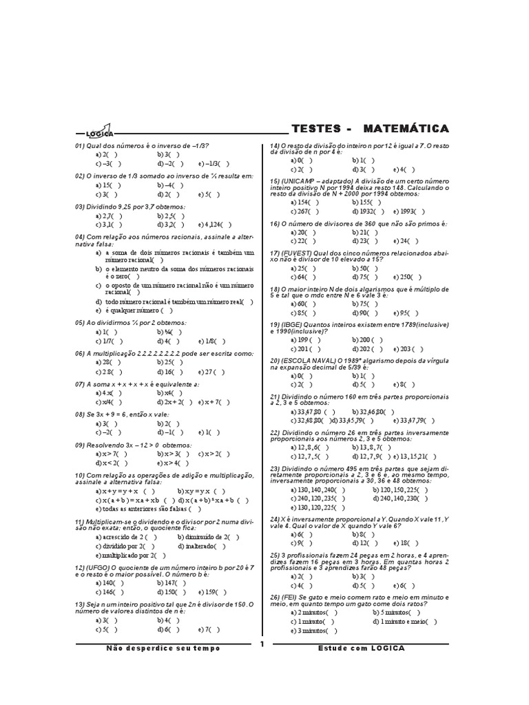 300 Testes Matematica PDF | PDF | Número real | Juros