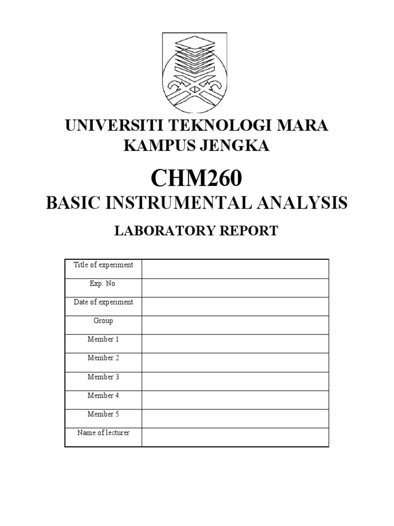 UiTM Kampus Jengka CHM260 Basic Instrumental Analysis Lab Report | PDF