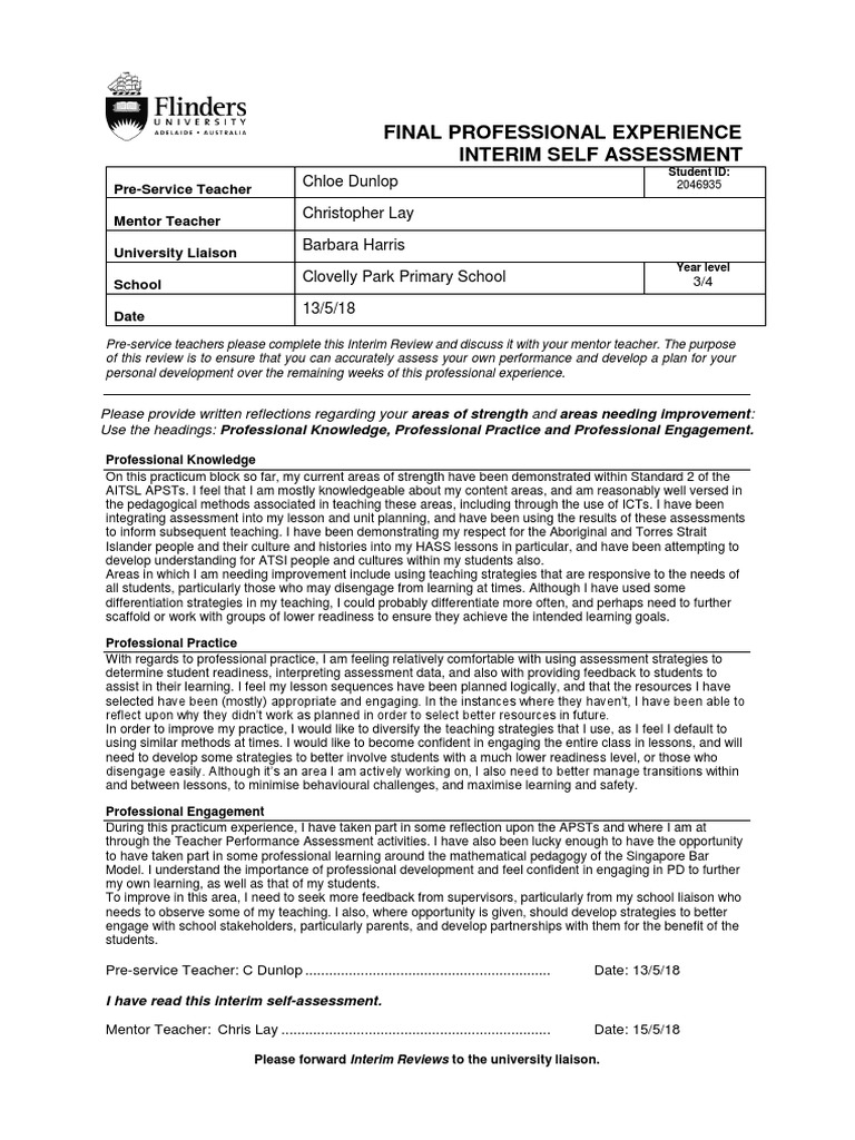 Interim Review: Chloe Dunlop's Goals | PDF | Mentorship | Teachers