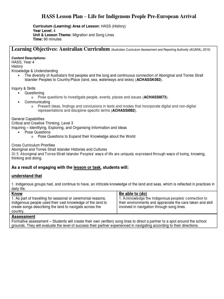 Prac Hass Lesson Plan - 4 | PDF | Indigenous Australians | Lesson Plan