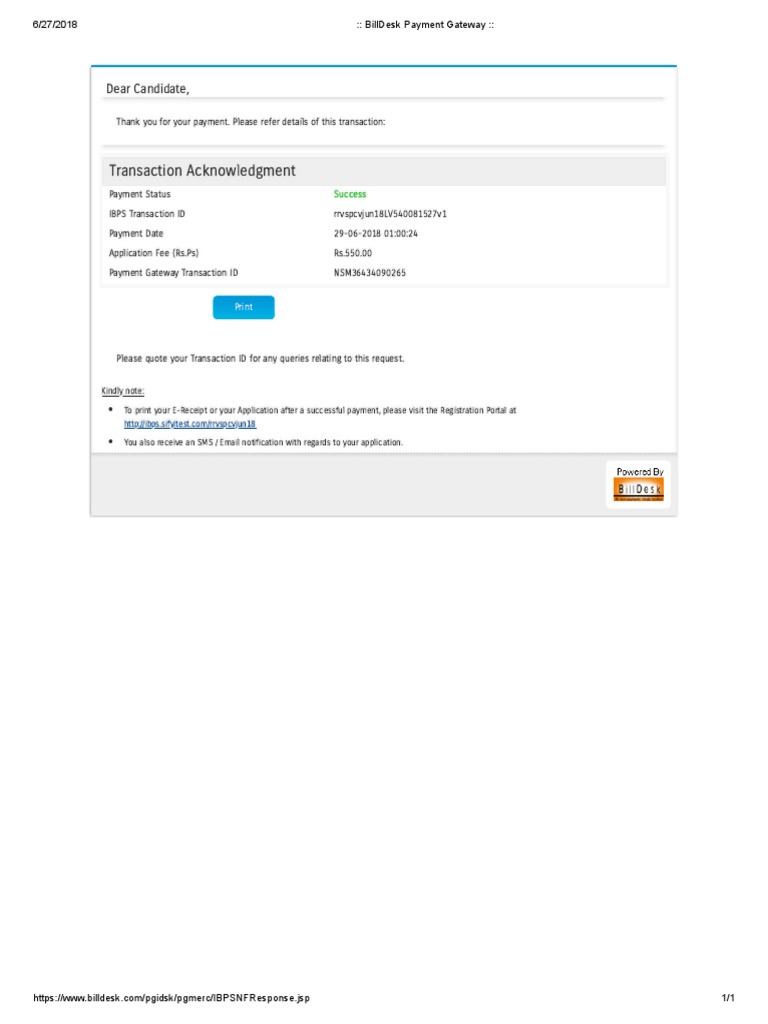 BillDesk Payment Confirmation Details | PDF
