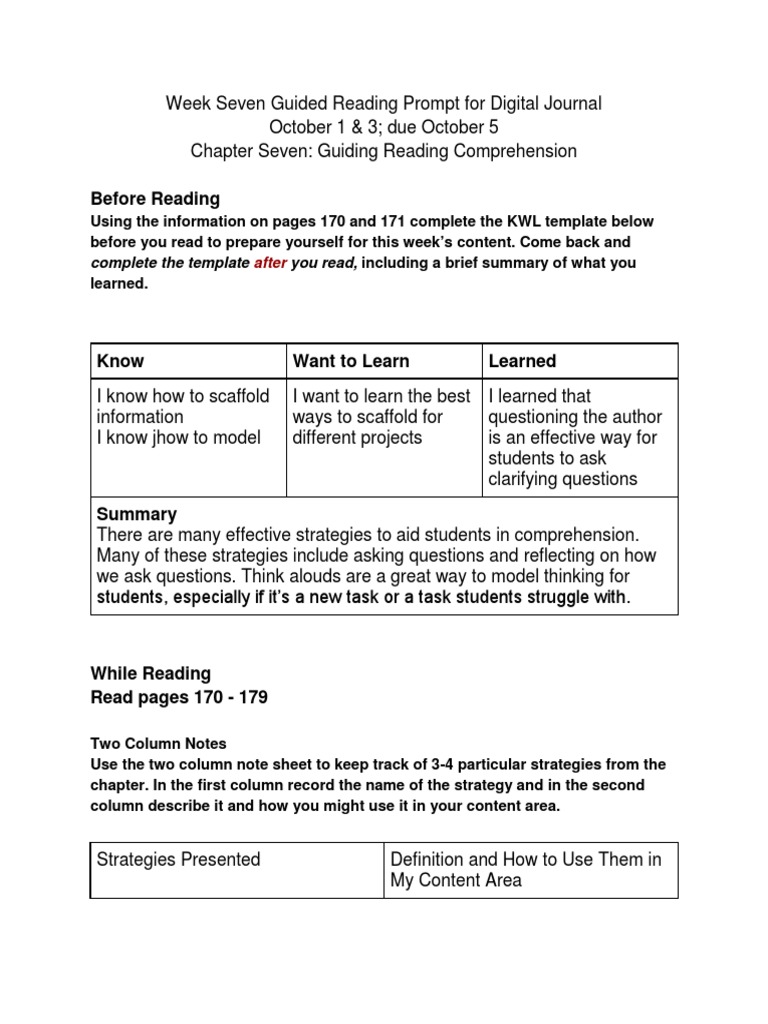 Week Seven Journal Prompt | PDF | Reading Comprehension | Neuropsychology