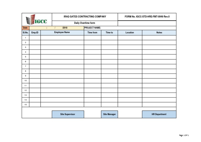 Daily Overtime Form