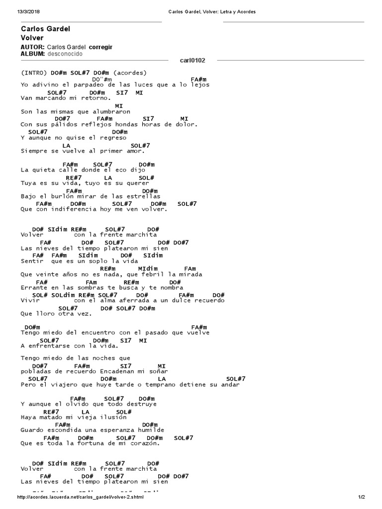 Carlos Gardel, Volver - Letra y Acordes | PDF | Ocio