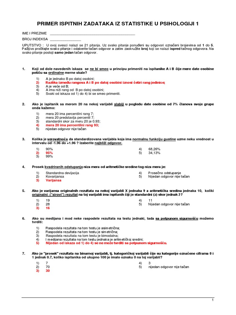 Zadaci Za Ispit Iz Statistike | PDF