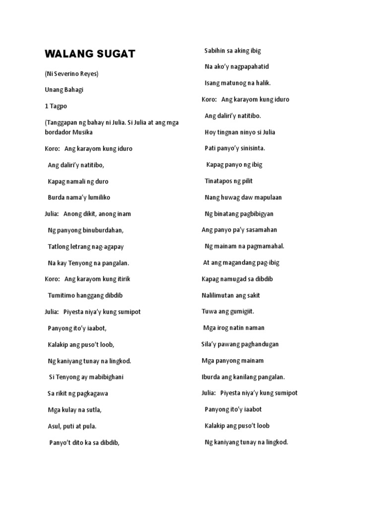 Walang Sugat by Severino Reyes | PDF