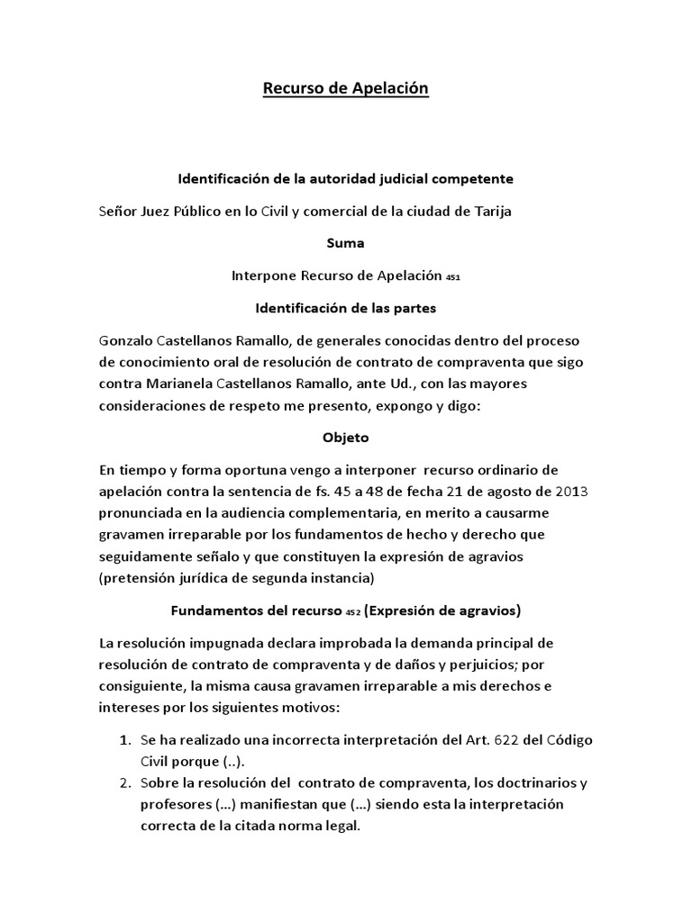 Recurso de Apelación | Apelación | Caso de ley
