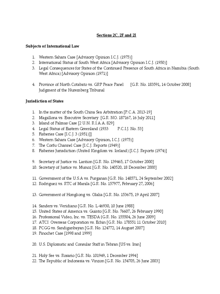 Sections 2C, 2F and 2I Subjects of International Law | PDF
