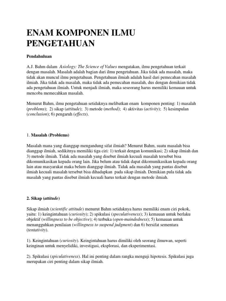 Enam Komponen Ilmu Pengetahuan | PDF