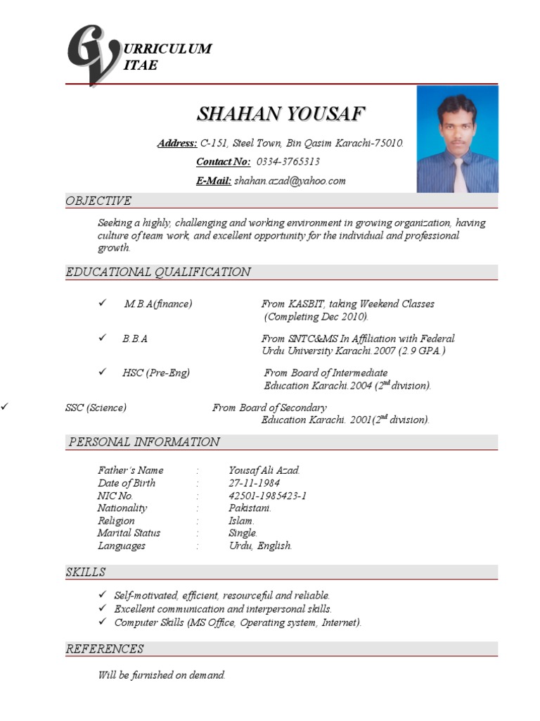 Shahan Yousaf's Professional Curriculum Vitae | PDF