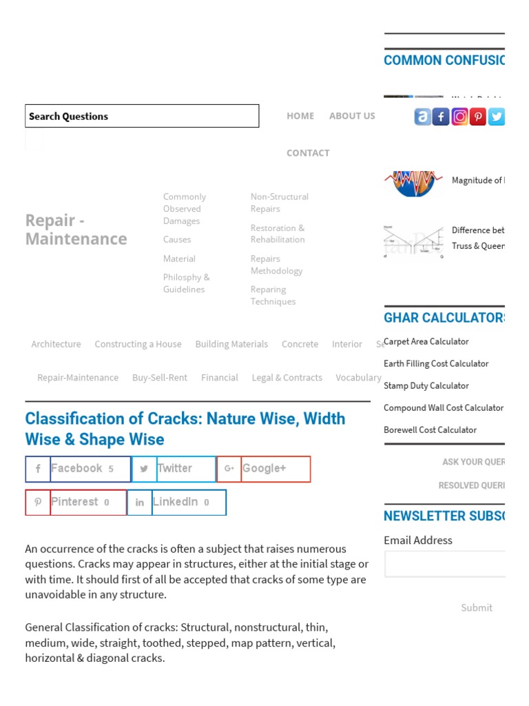 Classification of Cracks - Nature Wise, Width Wise & Shape Wise | PDF ...