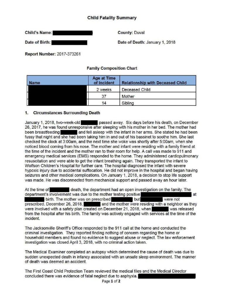 DCF Report January 1, 2018 | PDF | Death | Child Abuse