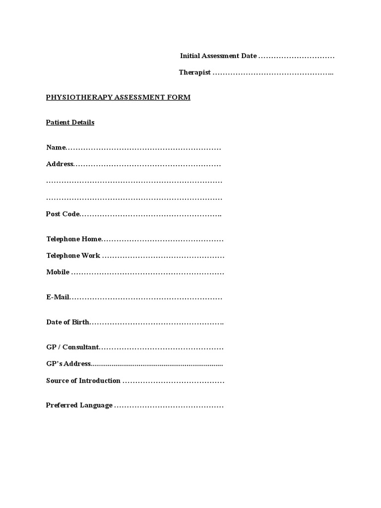 Assessment Form | PDF | Rheumatology | Physical Therapy