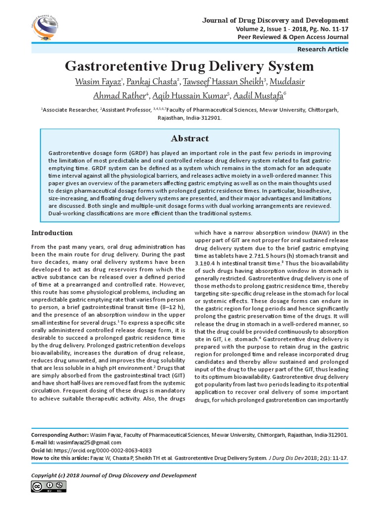 Gastroretentive Drug Delivery System | PDF | Stomach | Pharmaceutical ...