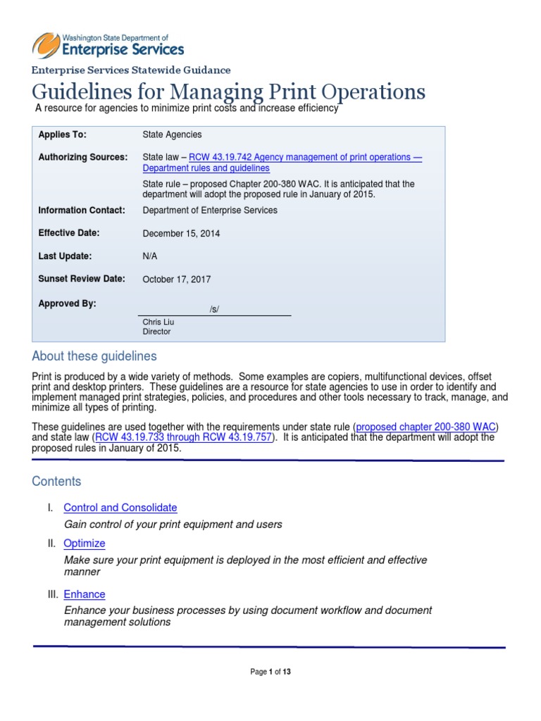 Guidelines For Managing Print Operations | PDF | Outsourcing | Typefaces