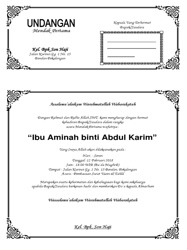 Undangan Mendak Pertama Ibu Aminah | PDF